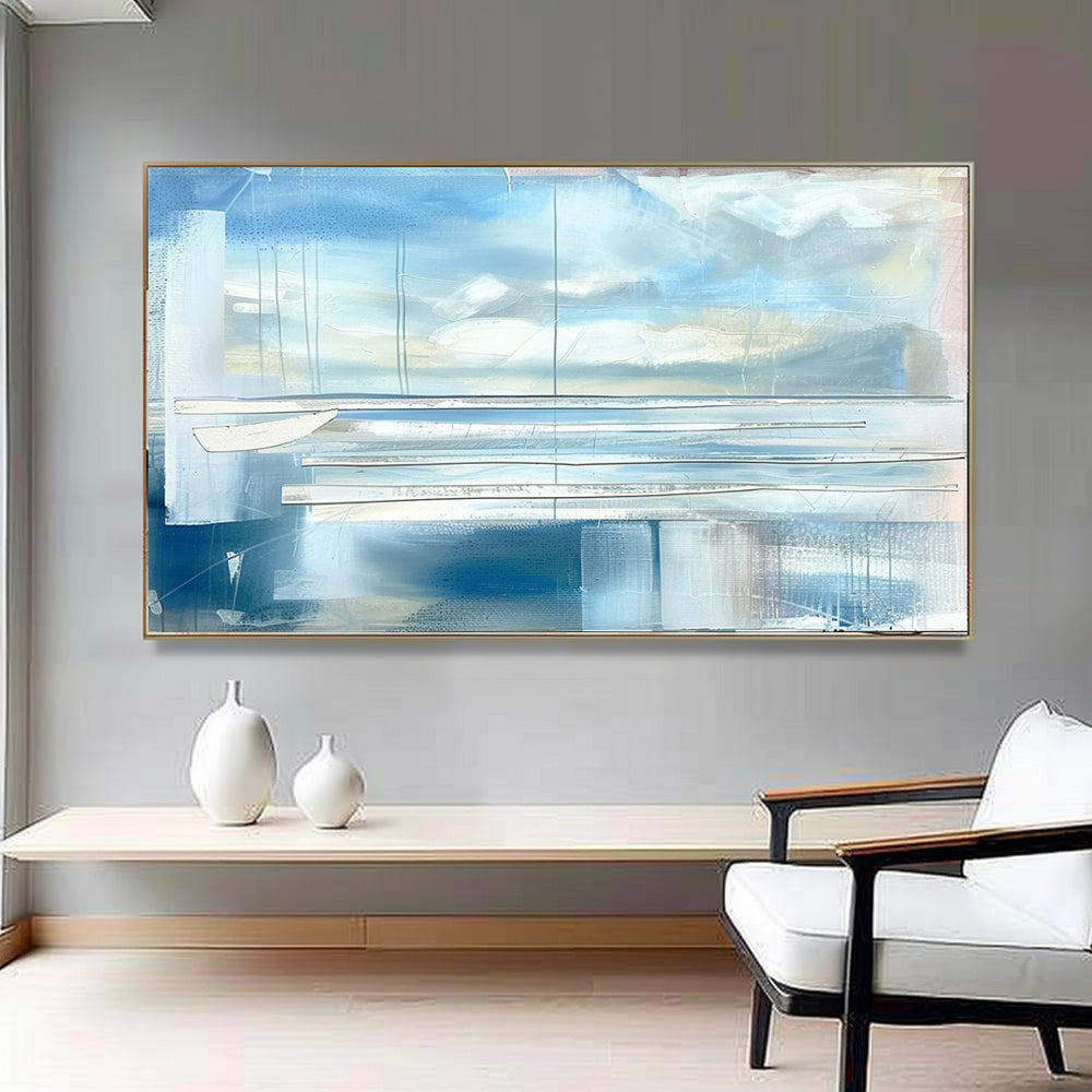 Large White and Light Blue Abstract Canvas Art for Sale White and Light ...