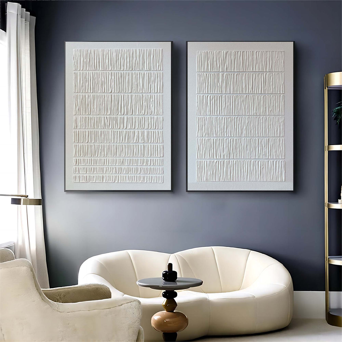 3D White Plaster Abstract Art Set Of 2 Plaster Painting On Canvas For ...