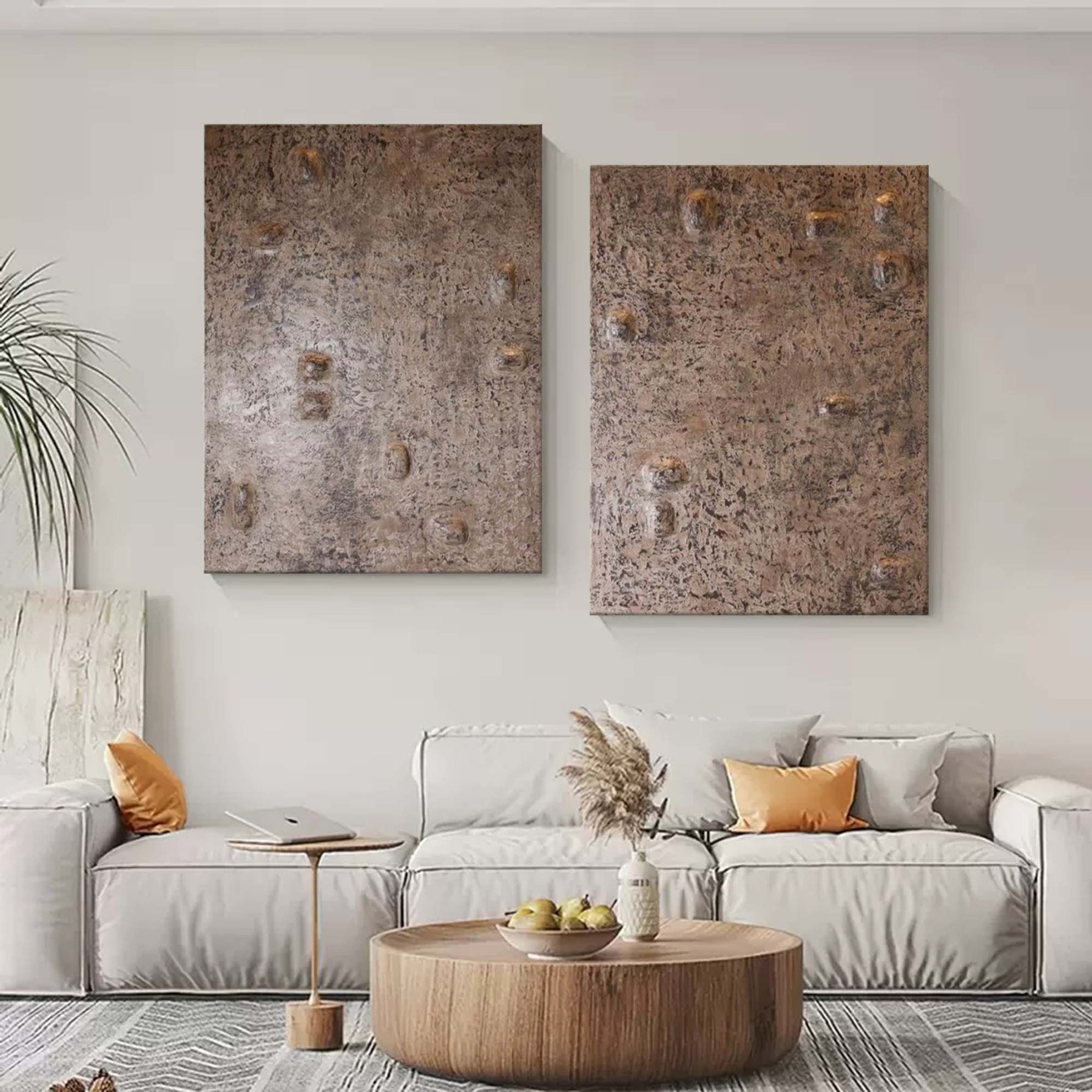 Brown Textured Abstract Art Set of 2 Wabi Sabi Art Brown Textured ...