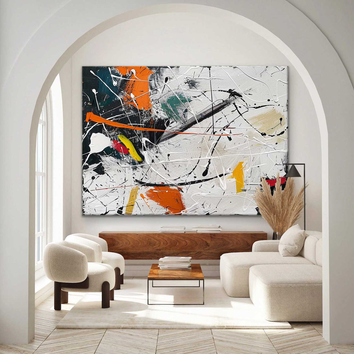 Large Orange and White Abstract Art for Sale Pollock Abstract Art Wall ...