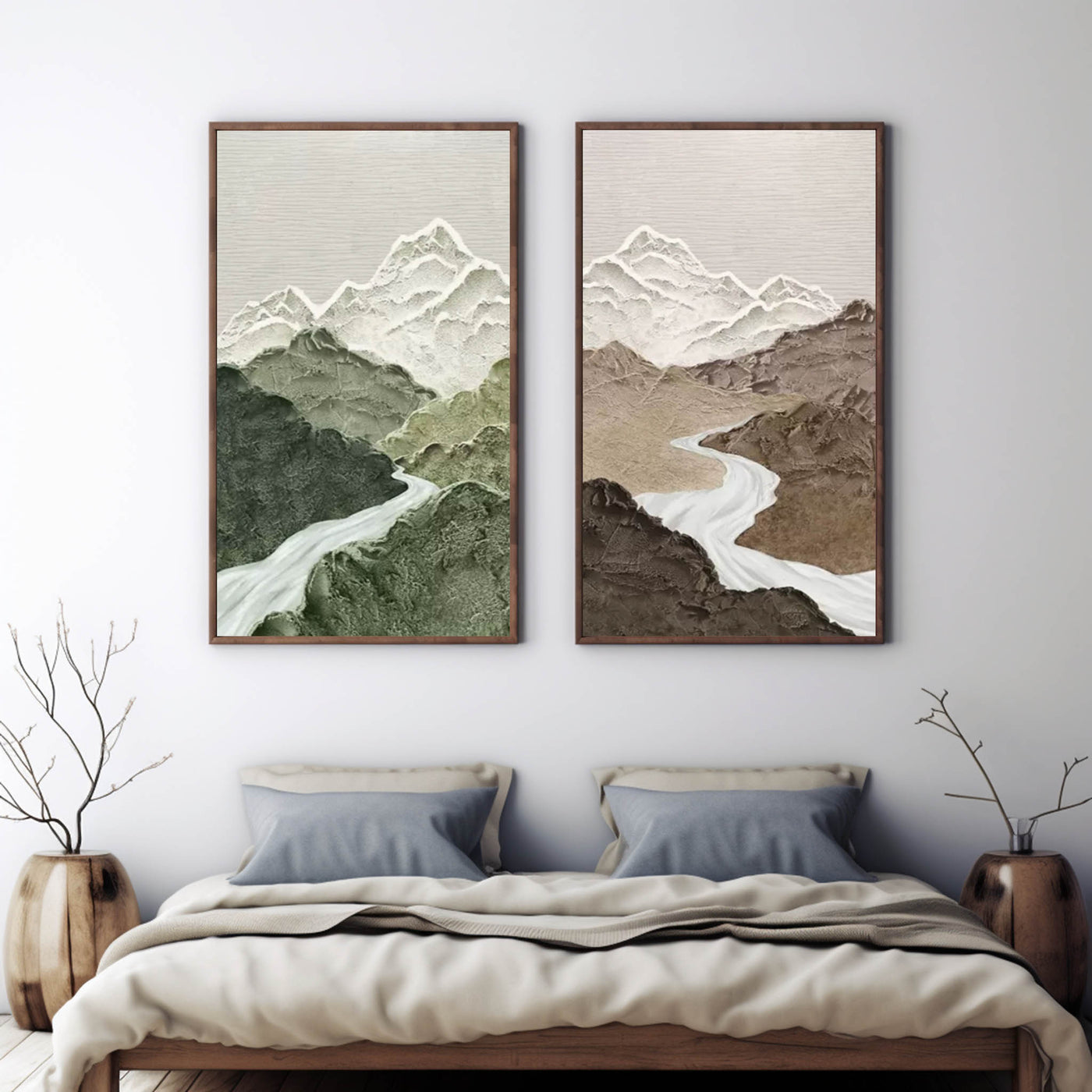 Brown Mountains Landscape Texture Painting Set of 2 Brown Mountains ...