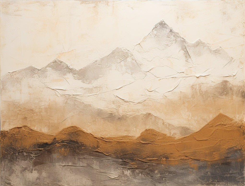 Large Brown and Beige Abstract Mountain Oil Painting Wabi-Sabi Art ...