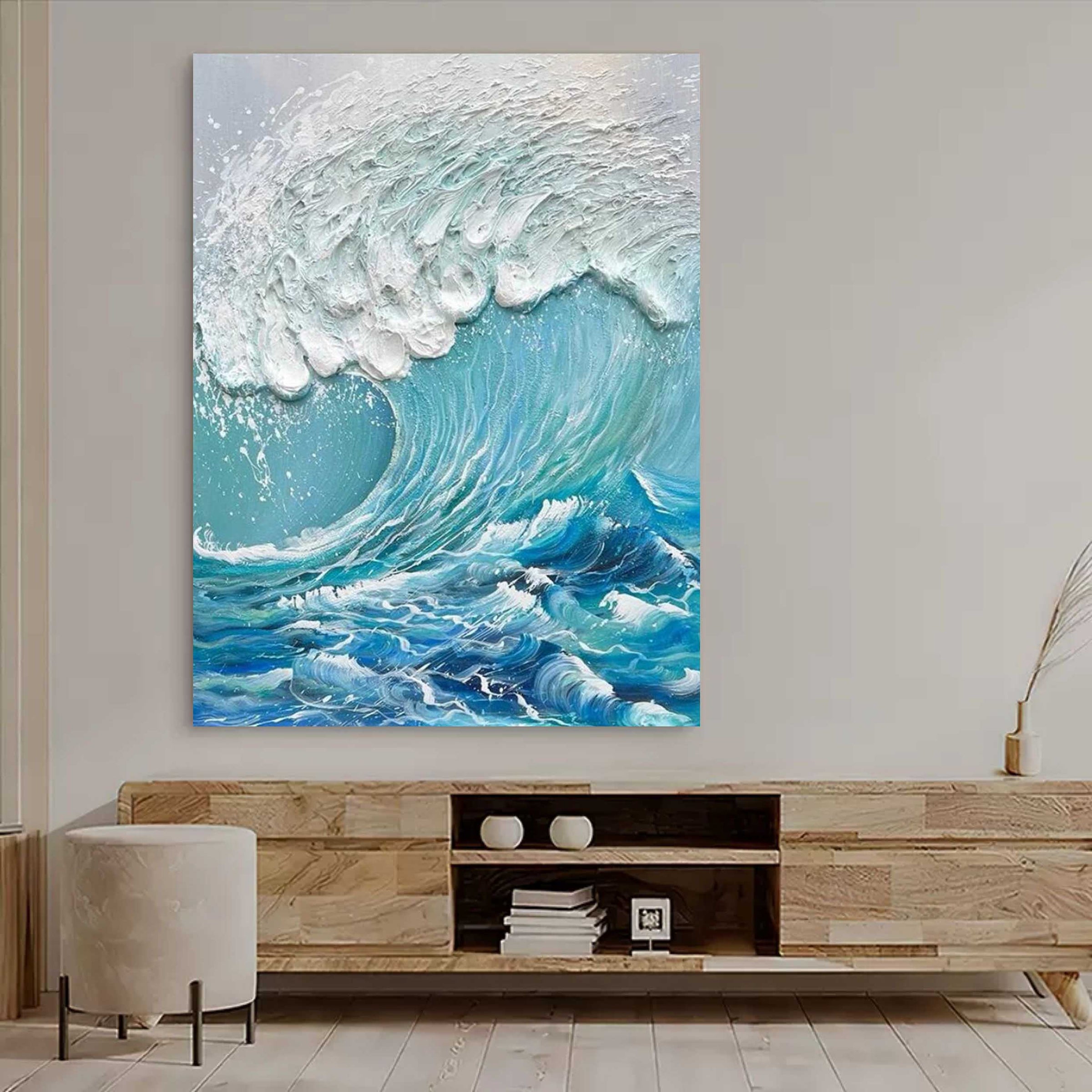 3D Blue Ocean Waves Textured Acrylic Painting Blue Ocean Waves Wall Art ...
