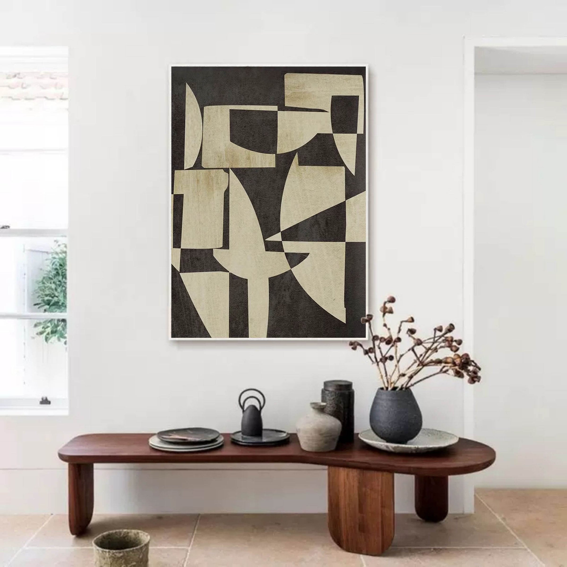Black and Beige Minimalist Canvas Wall Art Textures Abstract Art Wabi ...