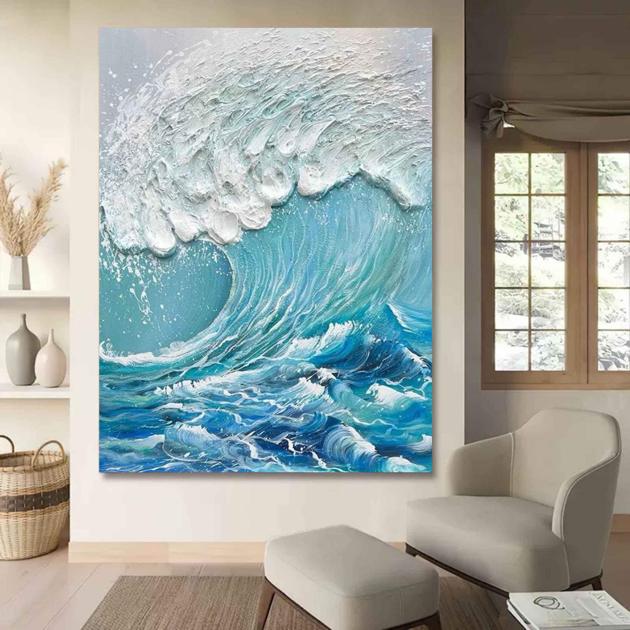 3D Blue Ocean Waves Textured Acrylic Painting Blue Ocean Waves Wall Art ...