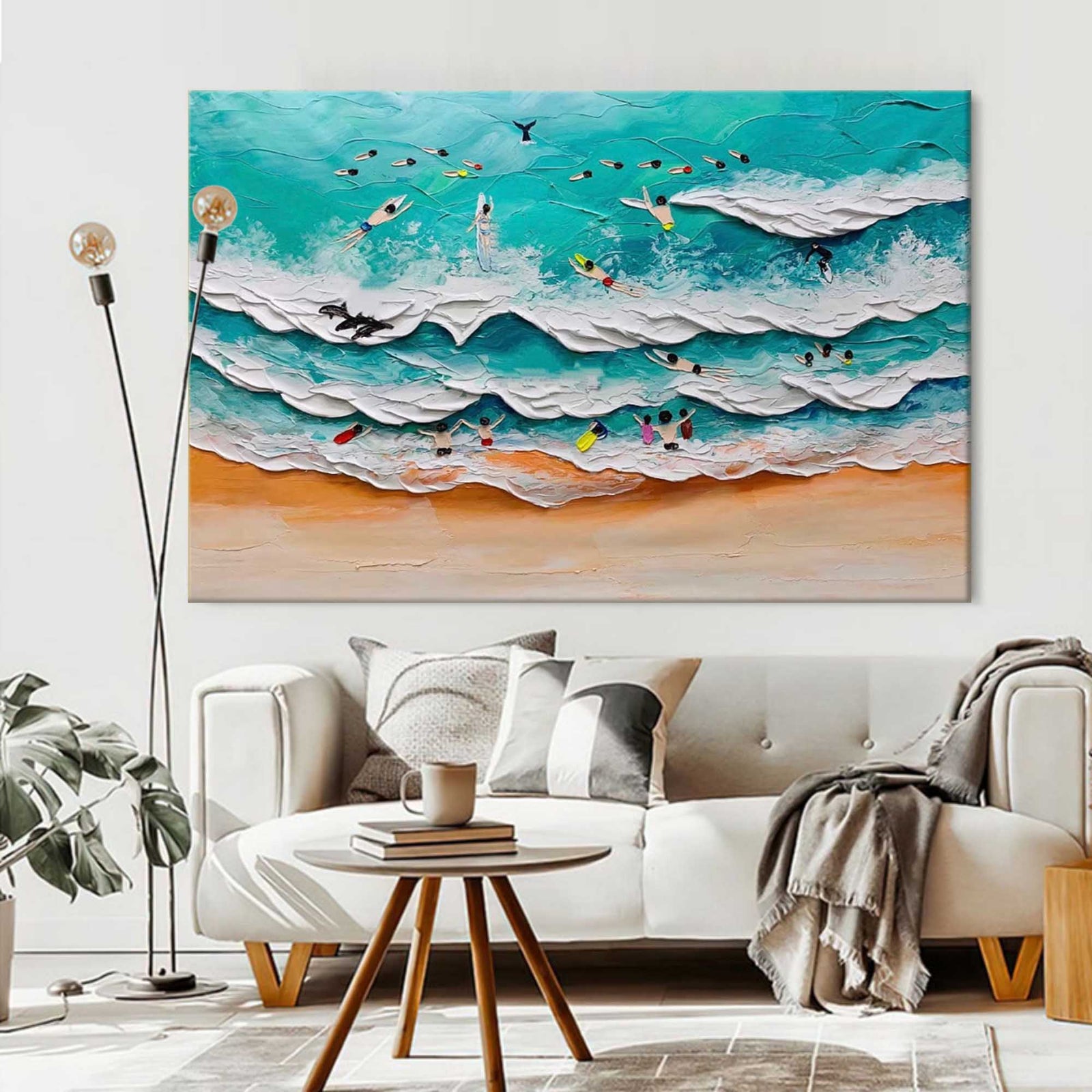 Seashore Painting Swimming Canvas Painting Sea Beach Acrylic Painting ...