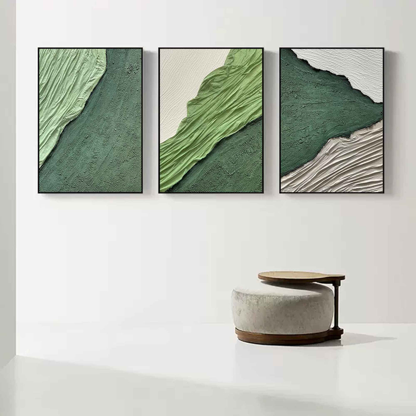 Green Abstract Canvas Art Set of 3 Green Textured Abstract Painting ...