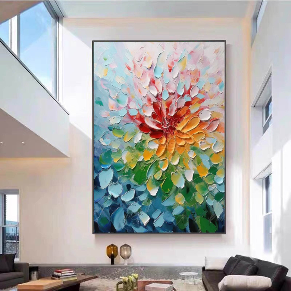Colorful Abstract Art Palette Knife Painting On Canvas Colorful ...