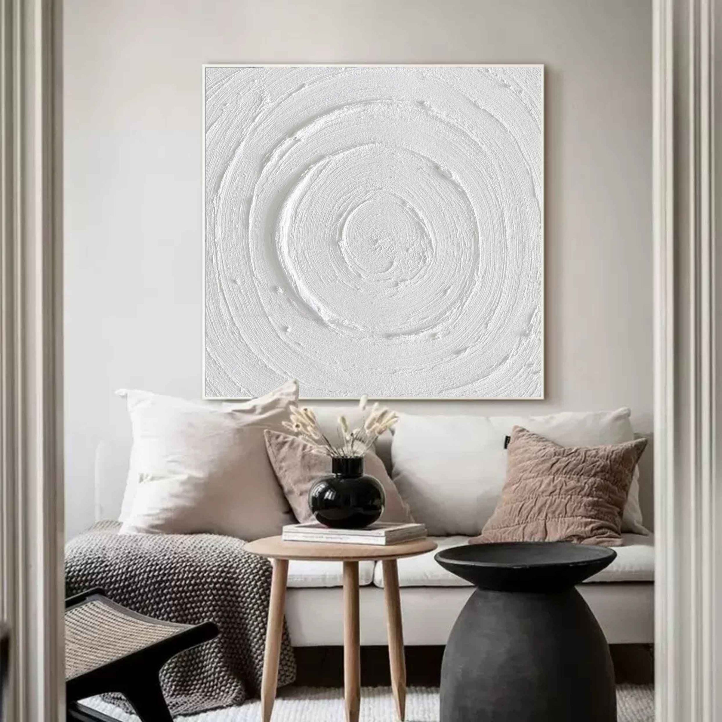 3D Large White Canvas Abstract Art Plaster Art On Canvas White Plaster ...