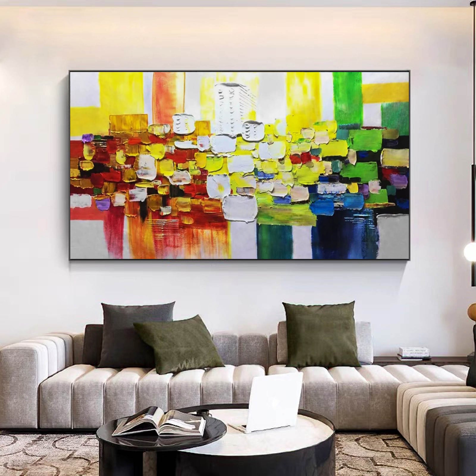 Large Colorful Abstract Canvas Oil Painting Colorful Textured Wall Art ...
