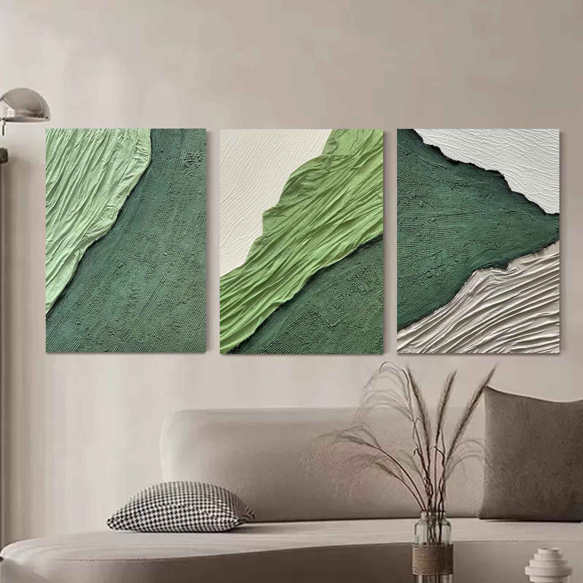 Green Abstract Canvas Art Set of 3 Green Textured Abstract Painting ...