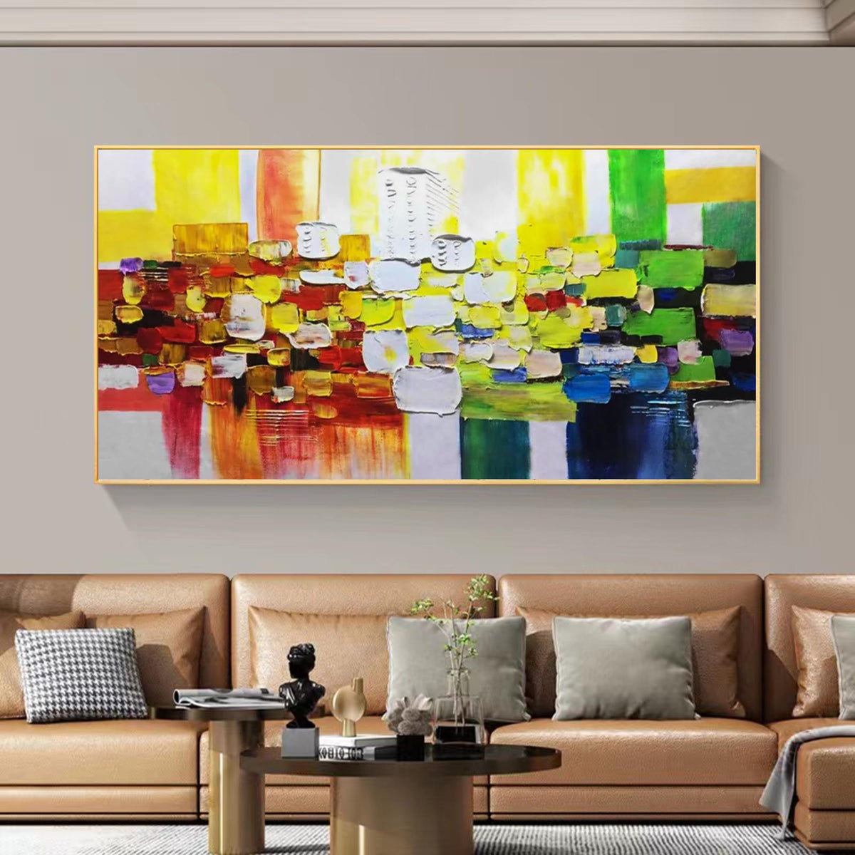 Large Colorful Abstract Canvas Oil Painting Colorful Textured Wall Art ...