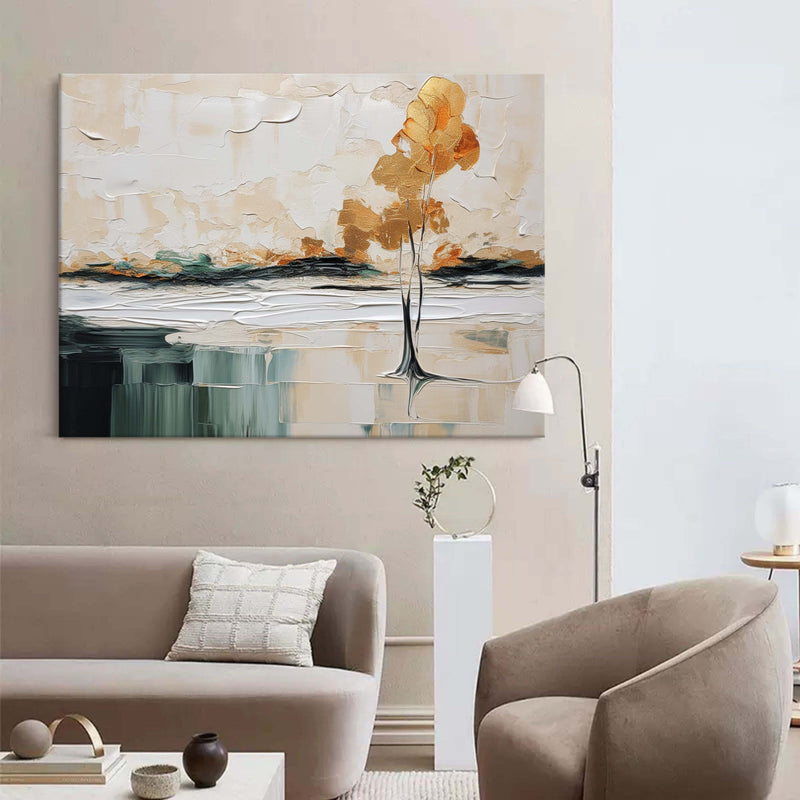 Beige Abstract Landscape Art Beige Minimalist Landscape Oil Painting ...