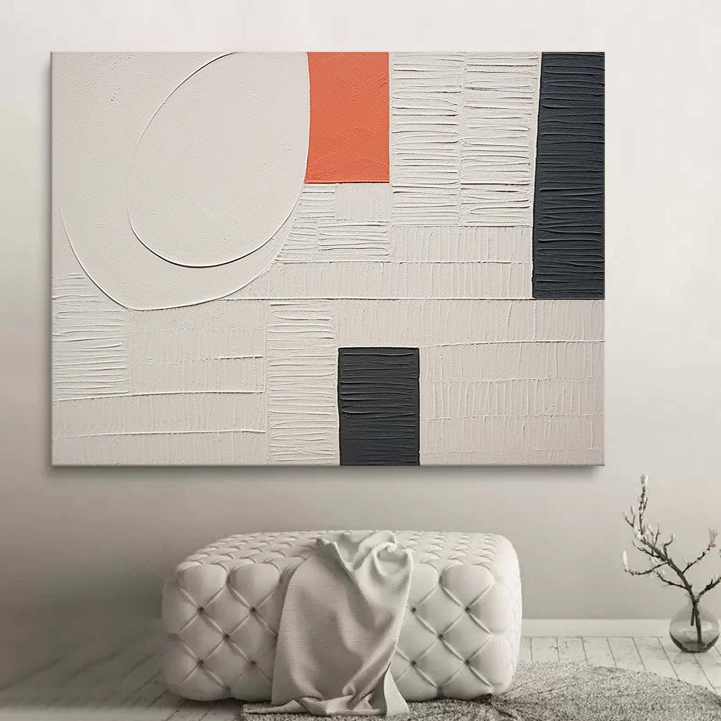 Large White 3D Textured Wall Painting White Minimalistic Wall Art White Plaster Abstract Canvas Art