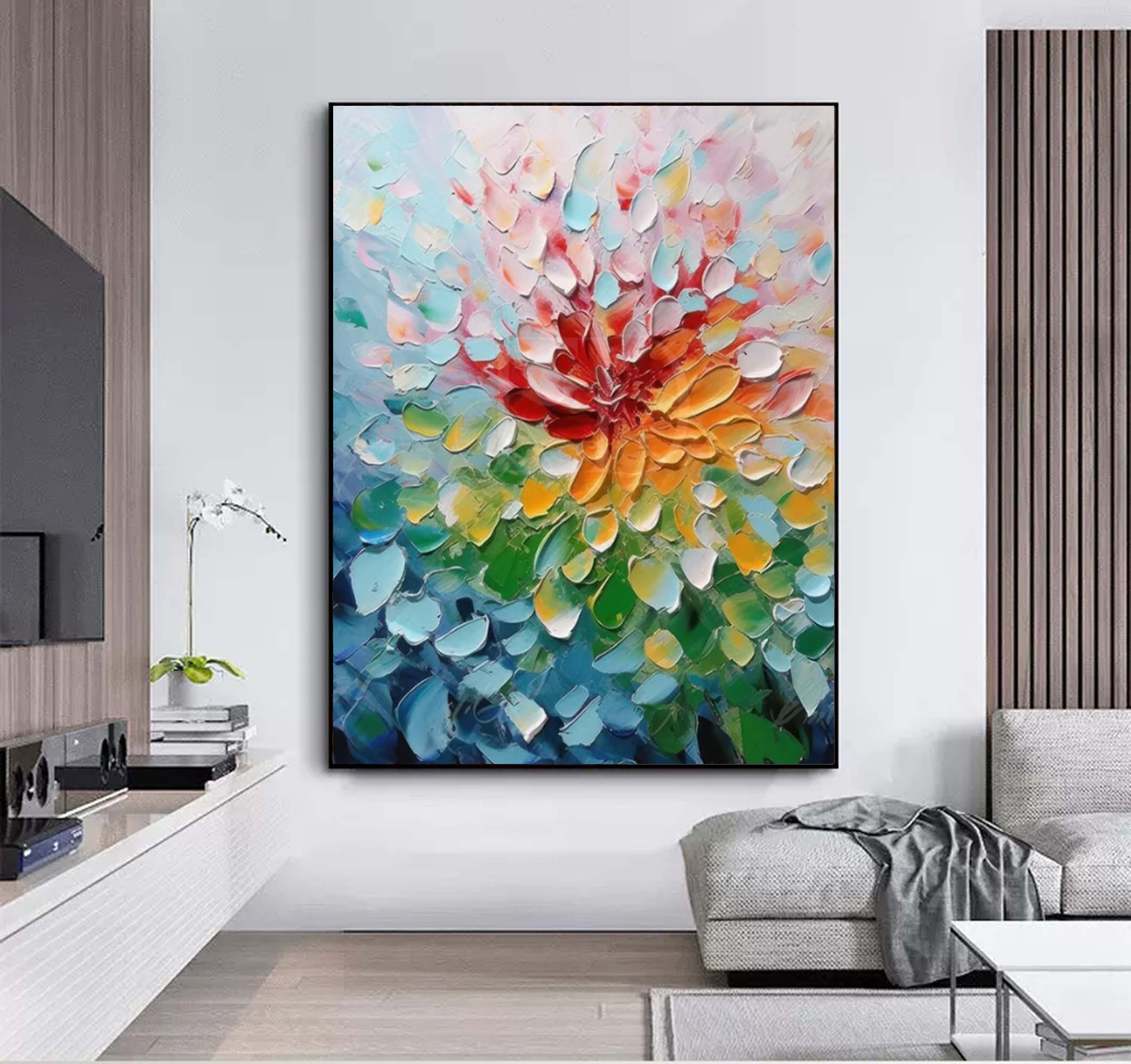 Colorful Abstract Art Palette Knife Painting On Canvas Colorful ...
