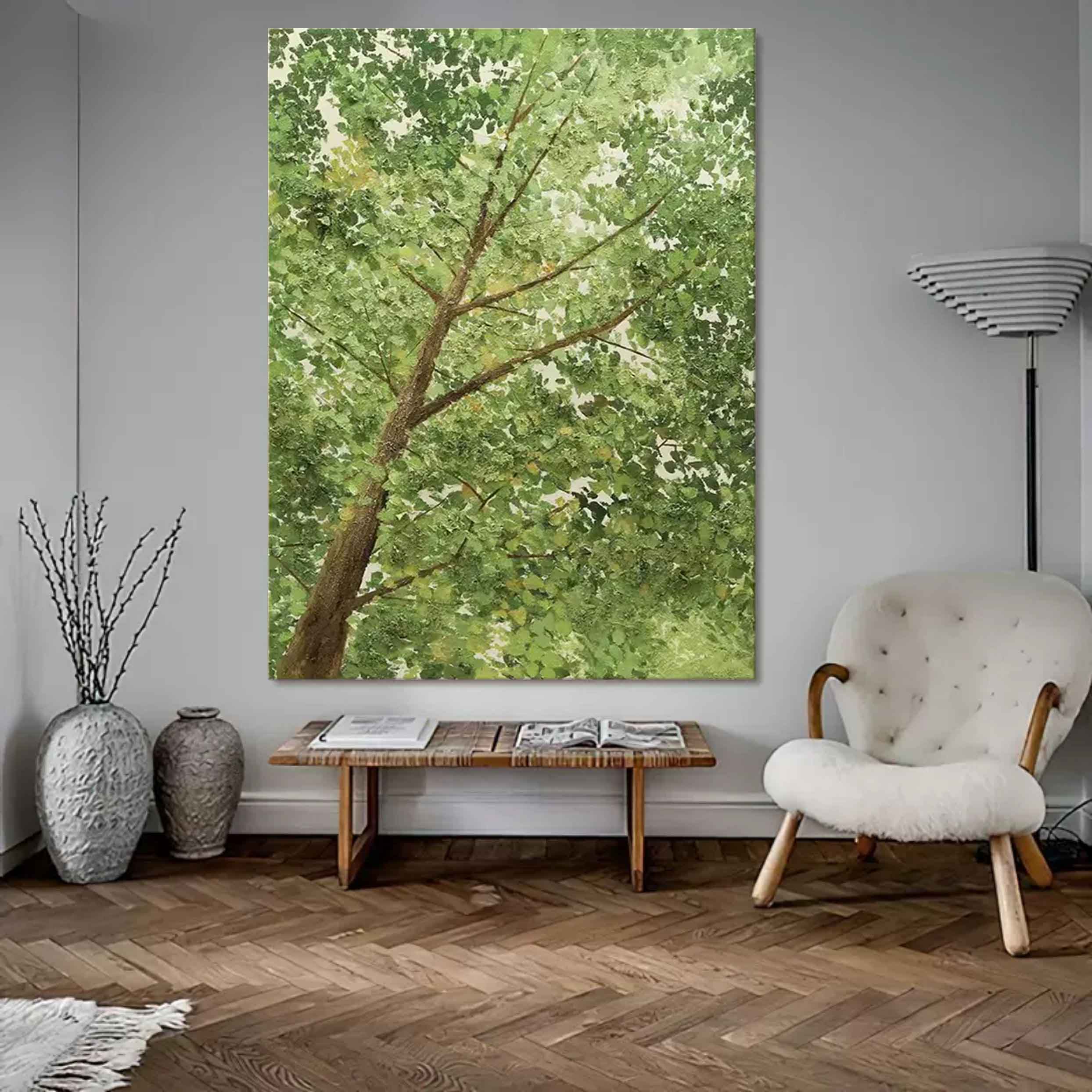 Big Green Textured Tree Painting Green Tree Textured Canvas Wall Art 3D ...