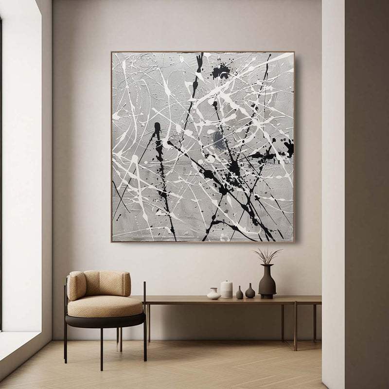 Grey Pollock Abstract Canvas Wall Art Decor Grey Pollock Abstract Oil ...