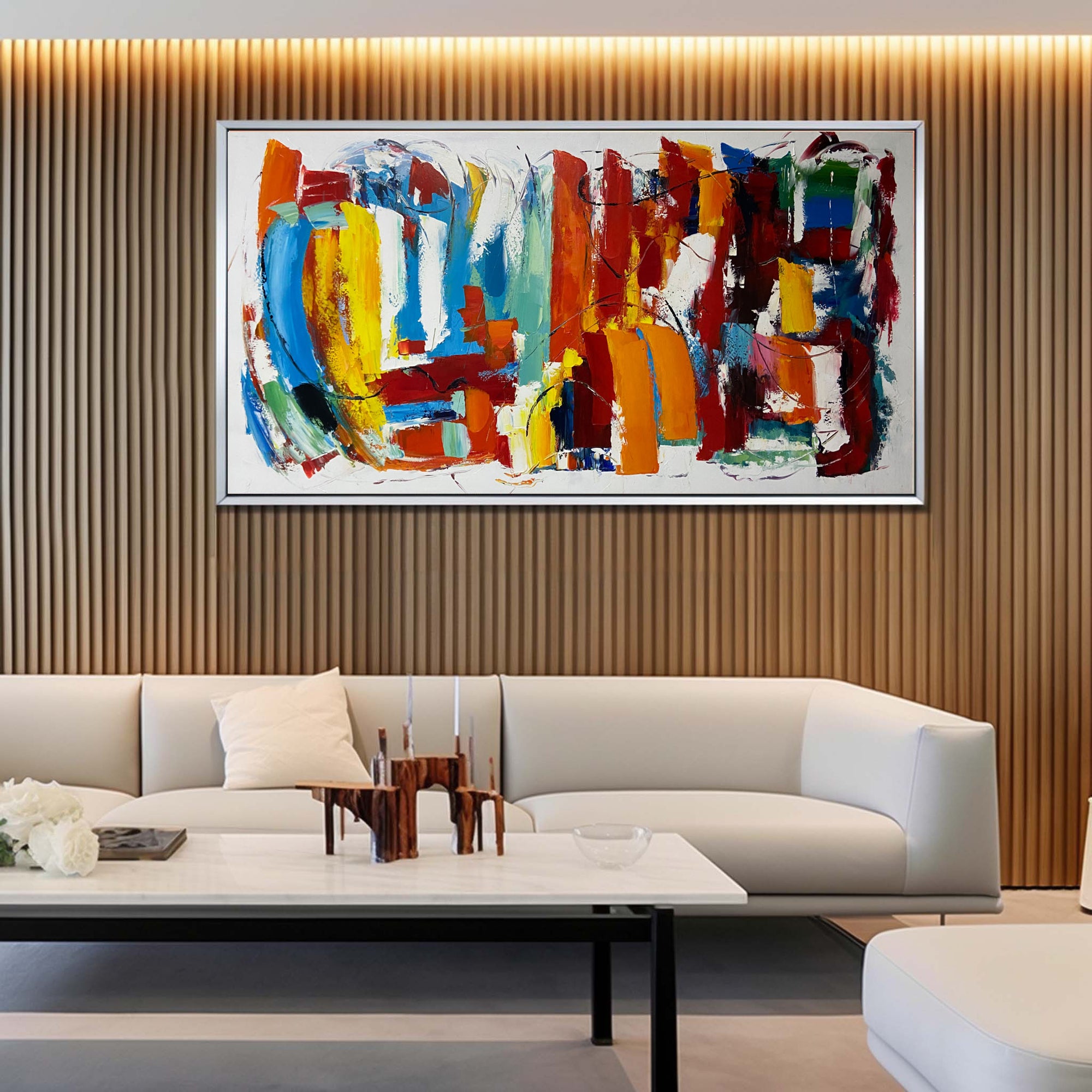 Large Colorful Living Room Wall Painting Colorful Abstract Canvas Art ...