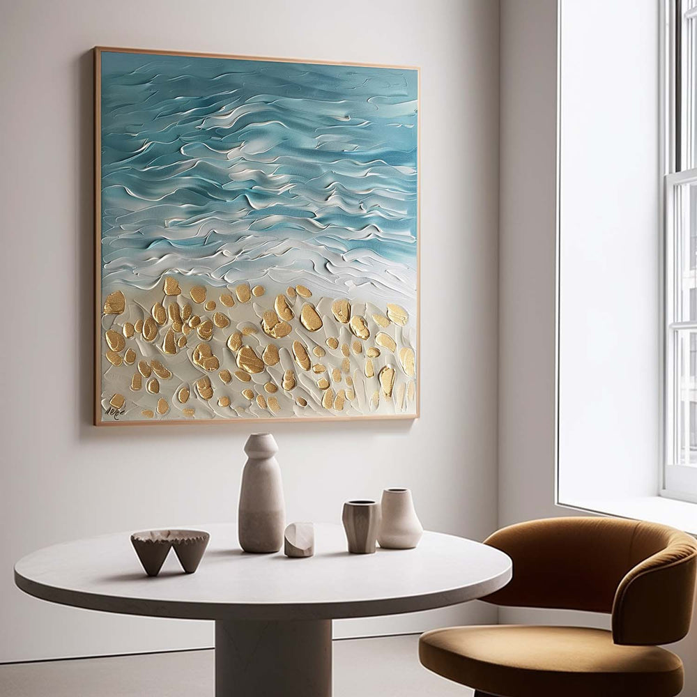 Gold Coast Beach Oil Painting Golden Beach Canvas Wall Art Blue Wave ...
