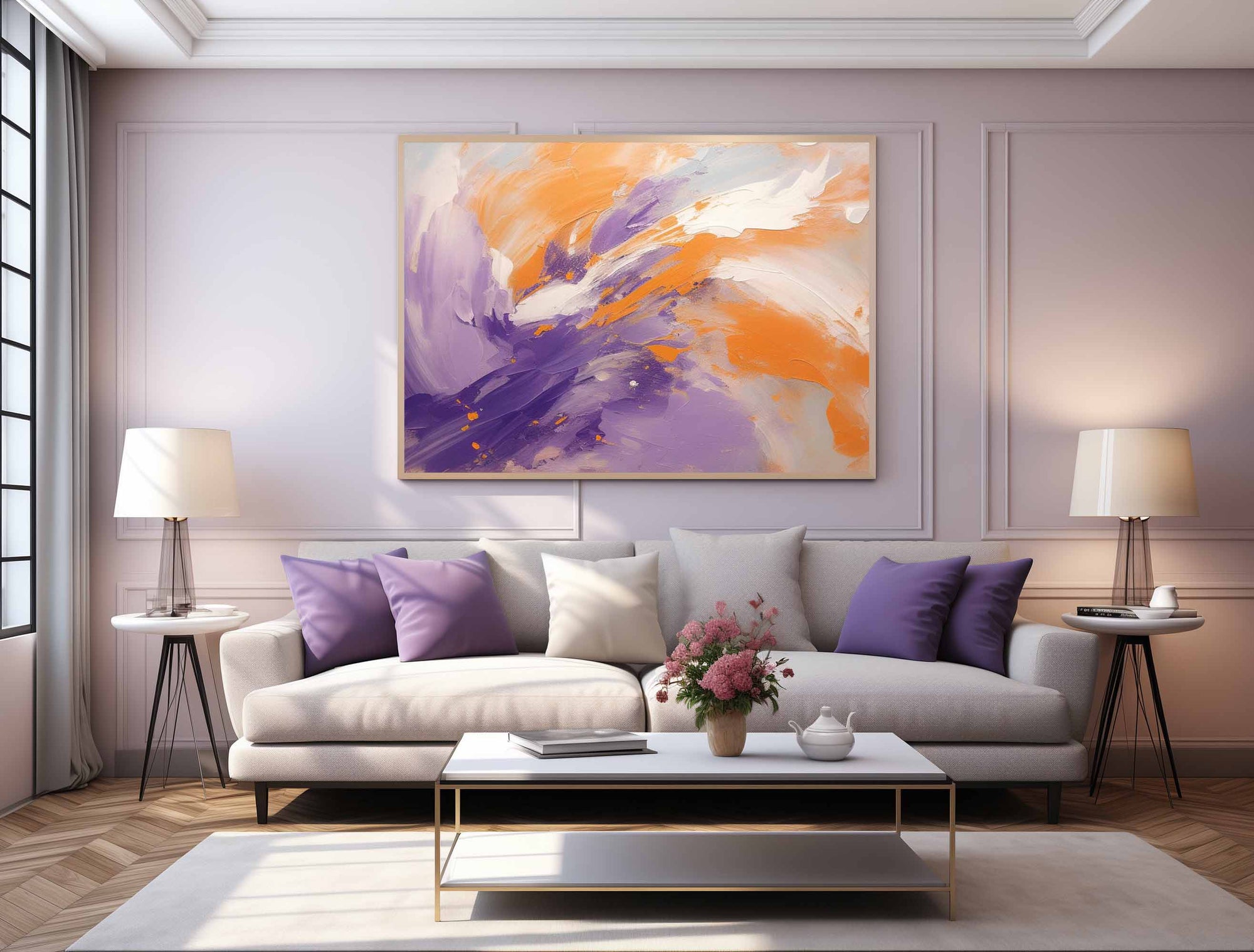 Large Orange and Purple Abstract Art Purple Textured Painting Orange ...