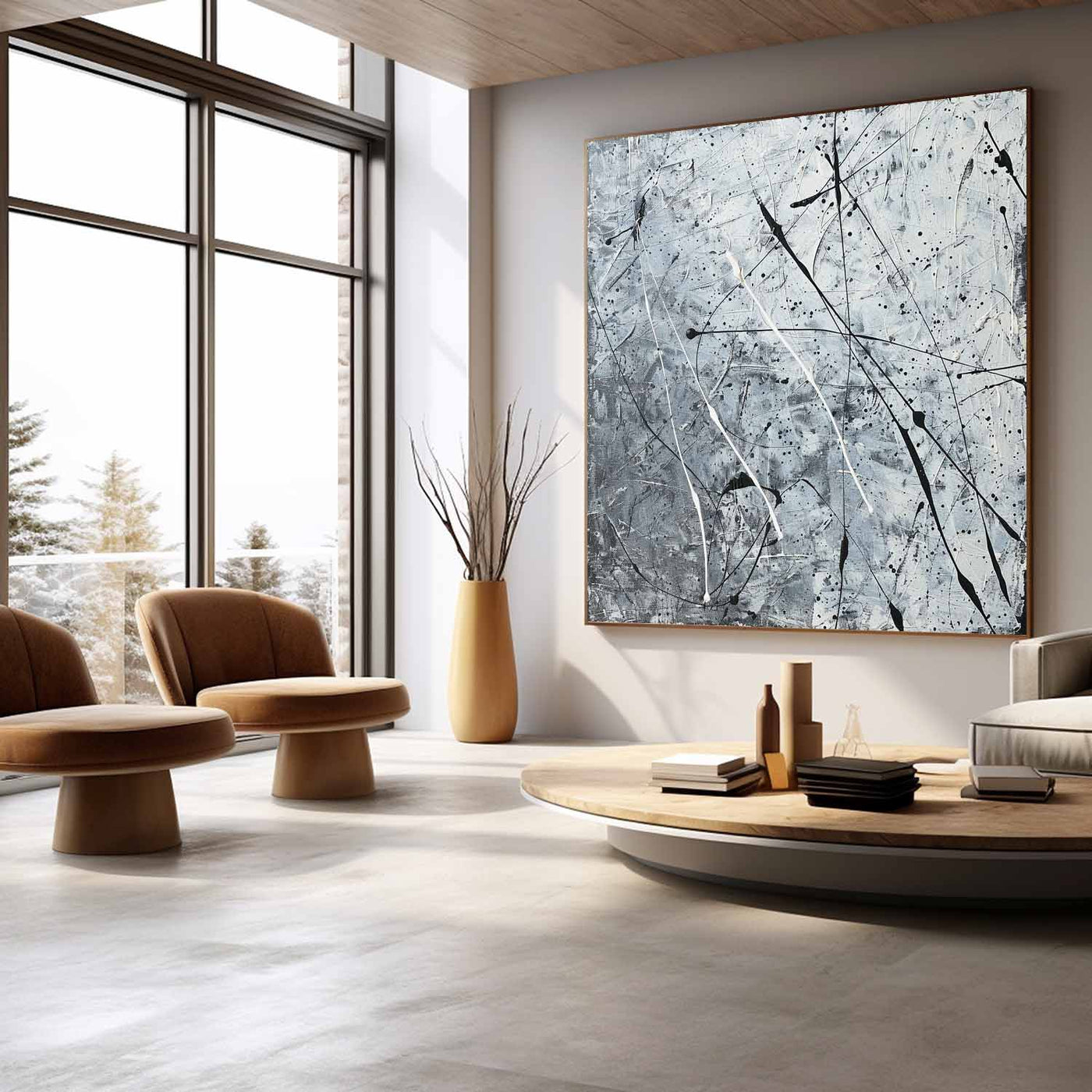 Smoky Grey and White Abstract Canvas Wall Art Decor Modern Grey and ...