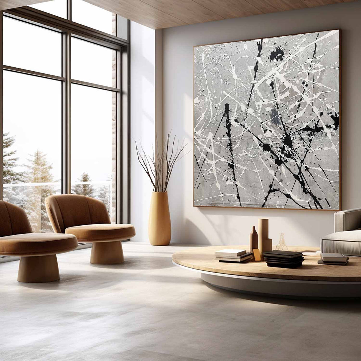 Grey Pollock Abstract Canvas Wall Art Decor Grey Pollock Abstract Oil ...