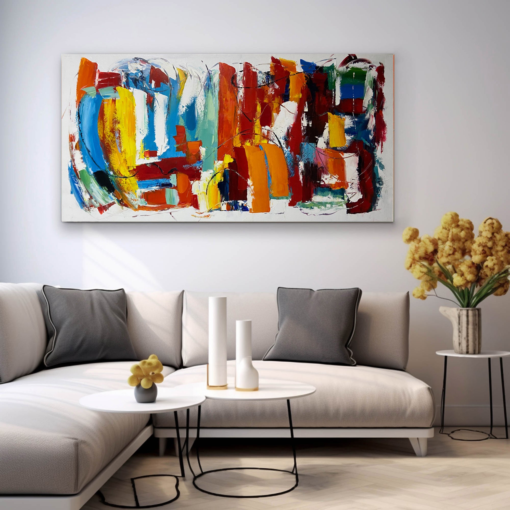 Large Colorful Living Room Wall Painting Colorful Abstract Canvas Art ...