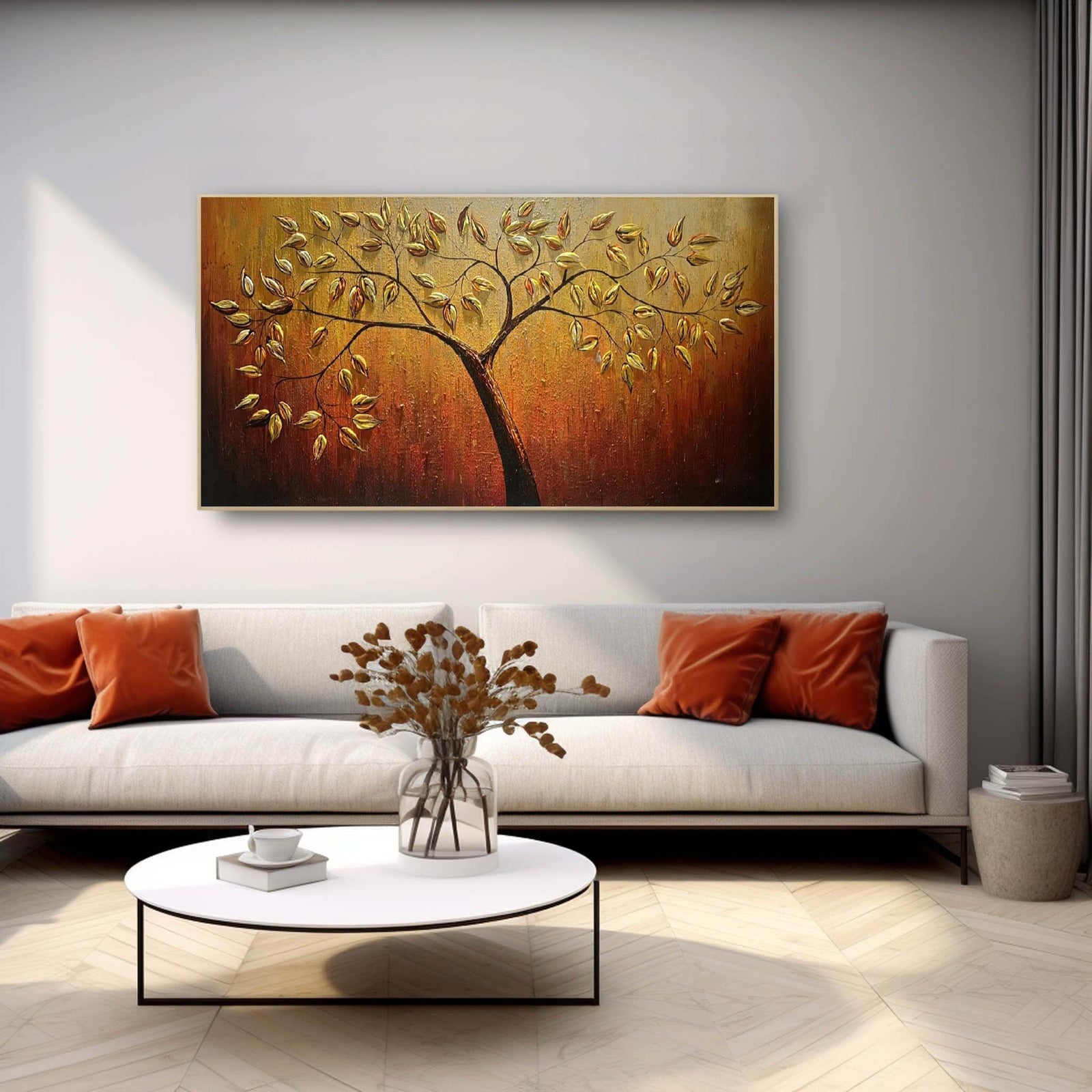 Large 3D Dold Leaf Tree Wall Art Decor Golden Leaf Tree Wall Decoration ...