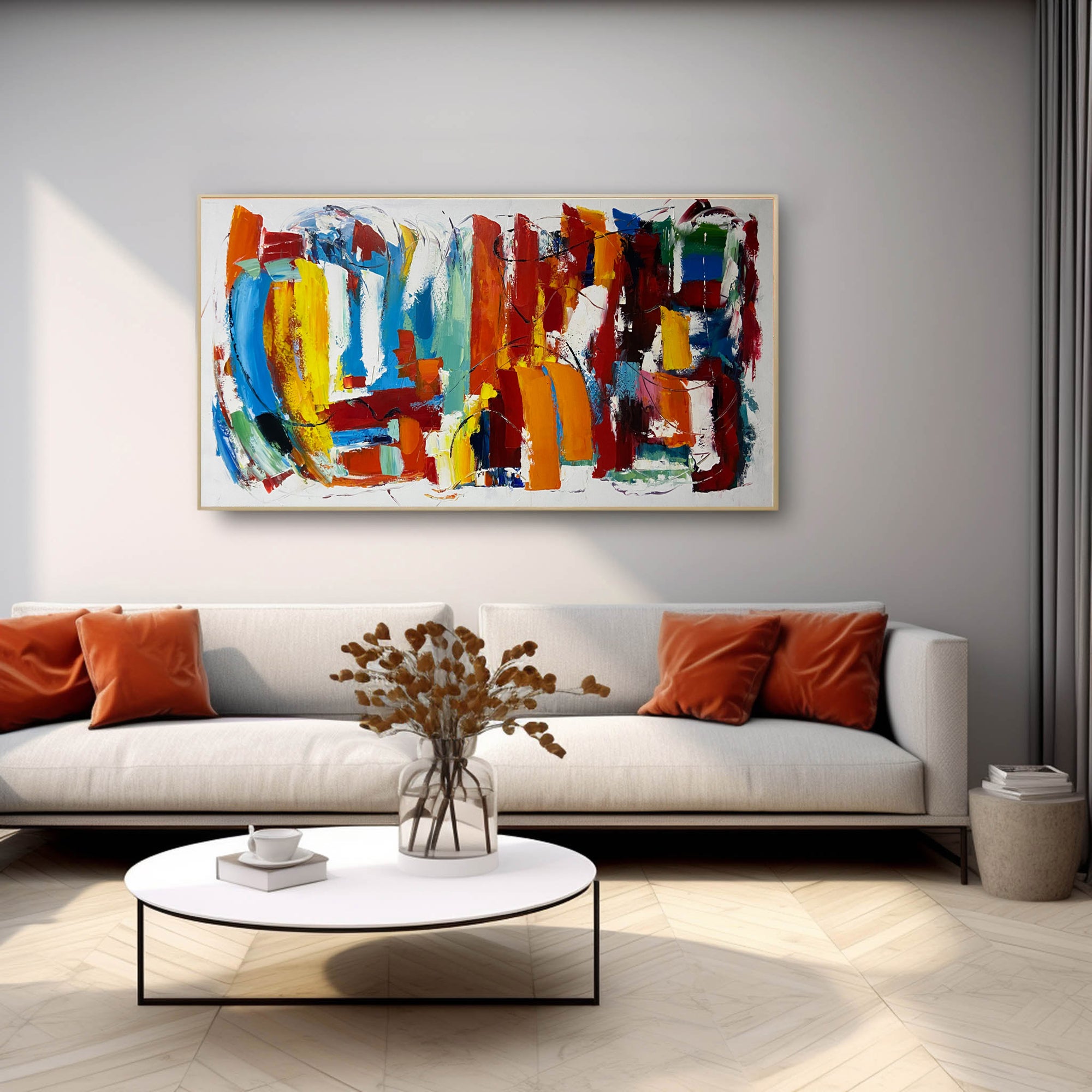 Large Colorful Living Room Wall Painting Colorful Abstract Canvas Art ...
