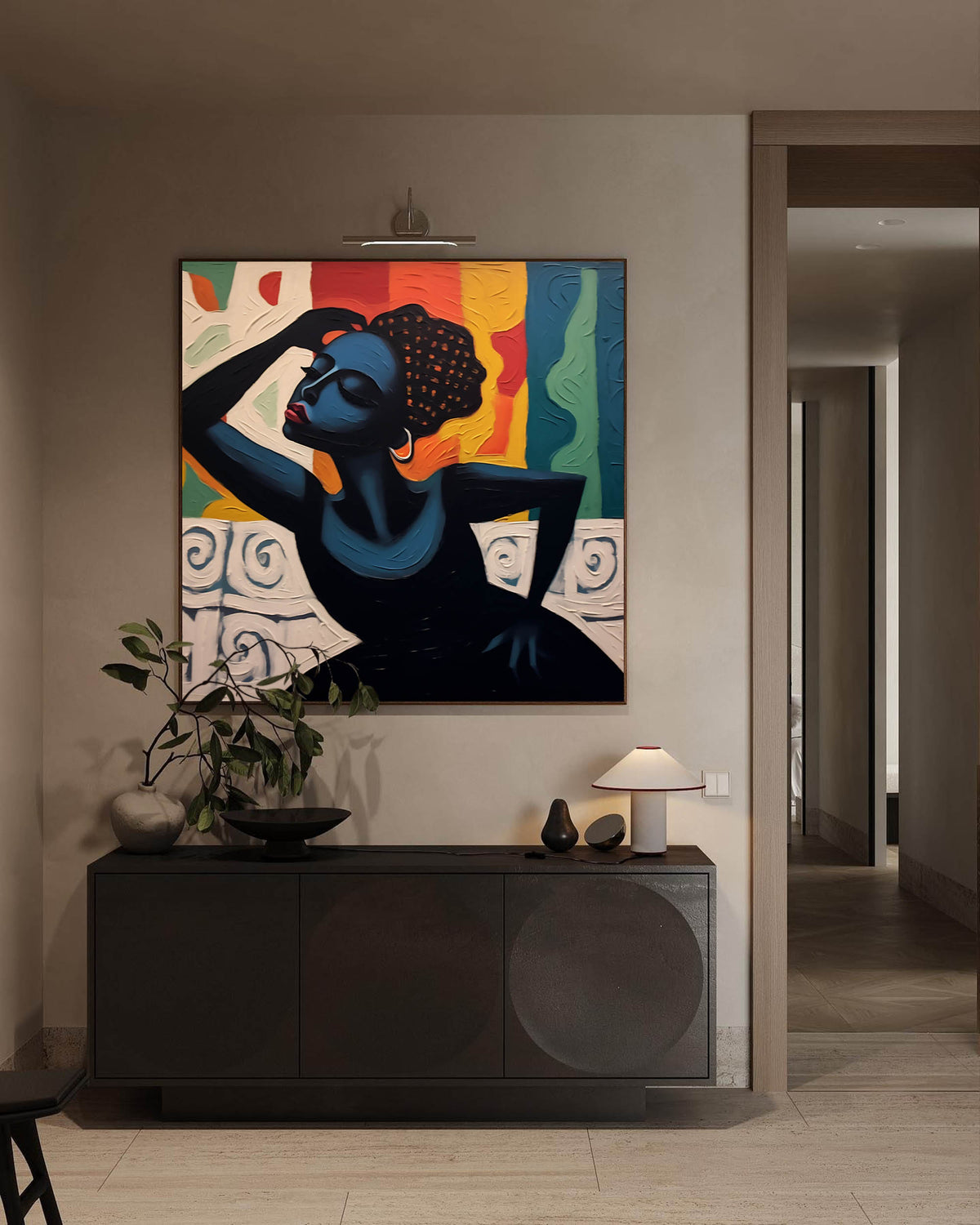 Elegant Lady Art on Canvas Colorful Woman Textured Canvas Oil Painting ...