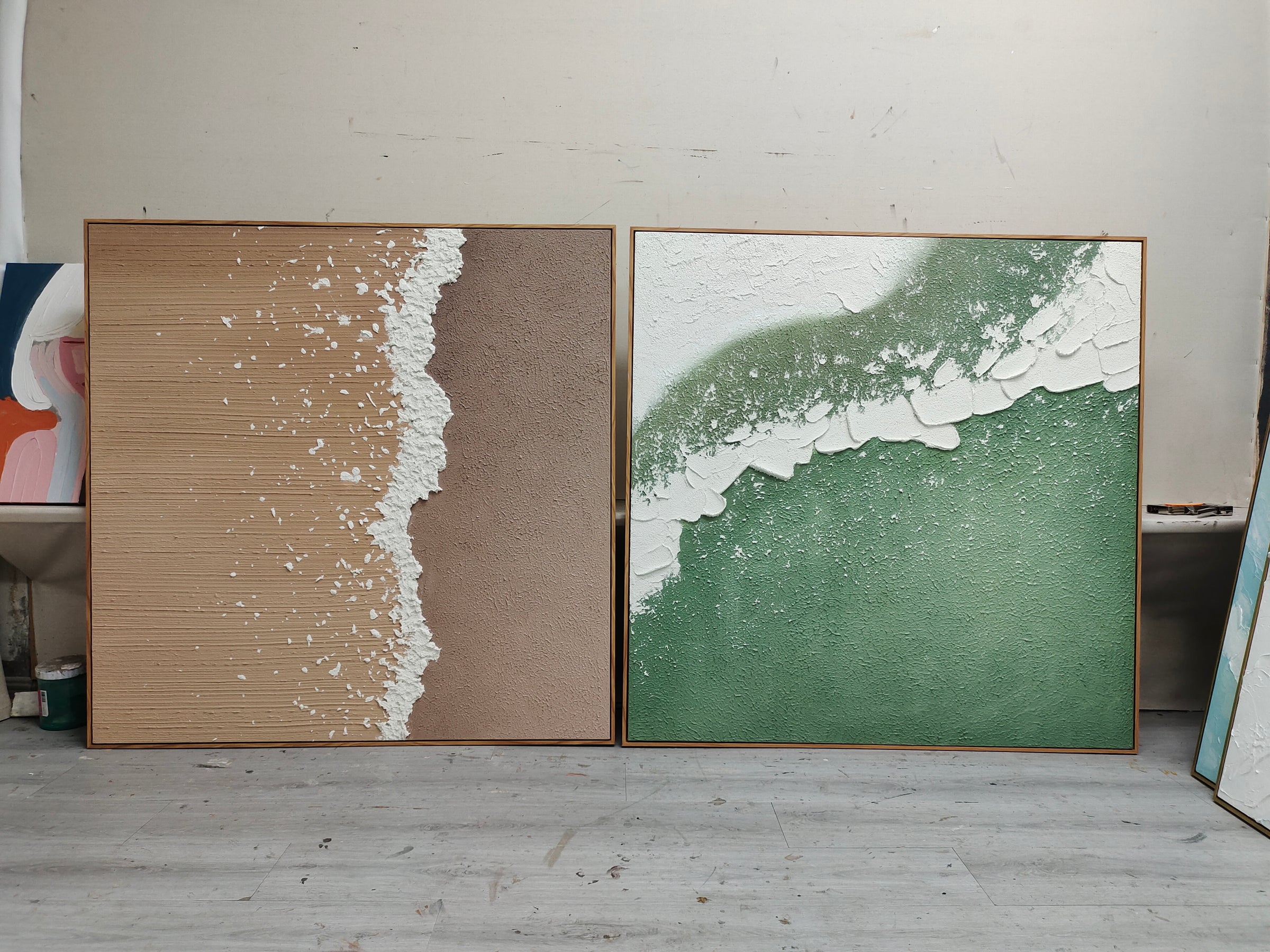 Large Coastal Beach Abstract Art Set of 2 Beach Texture Paintings ...