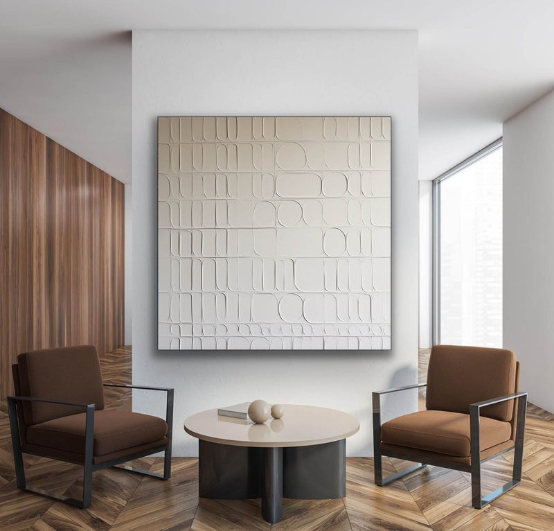 White Art on Canvas White Plaster Wall Art White Minimalist Painting ...