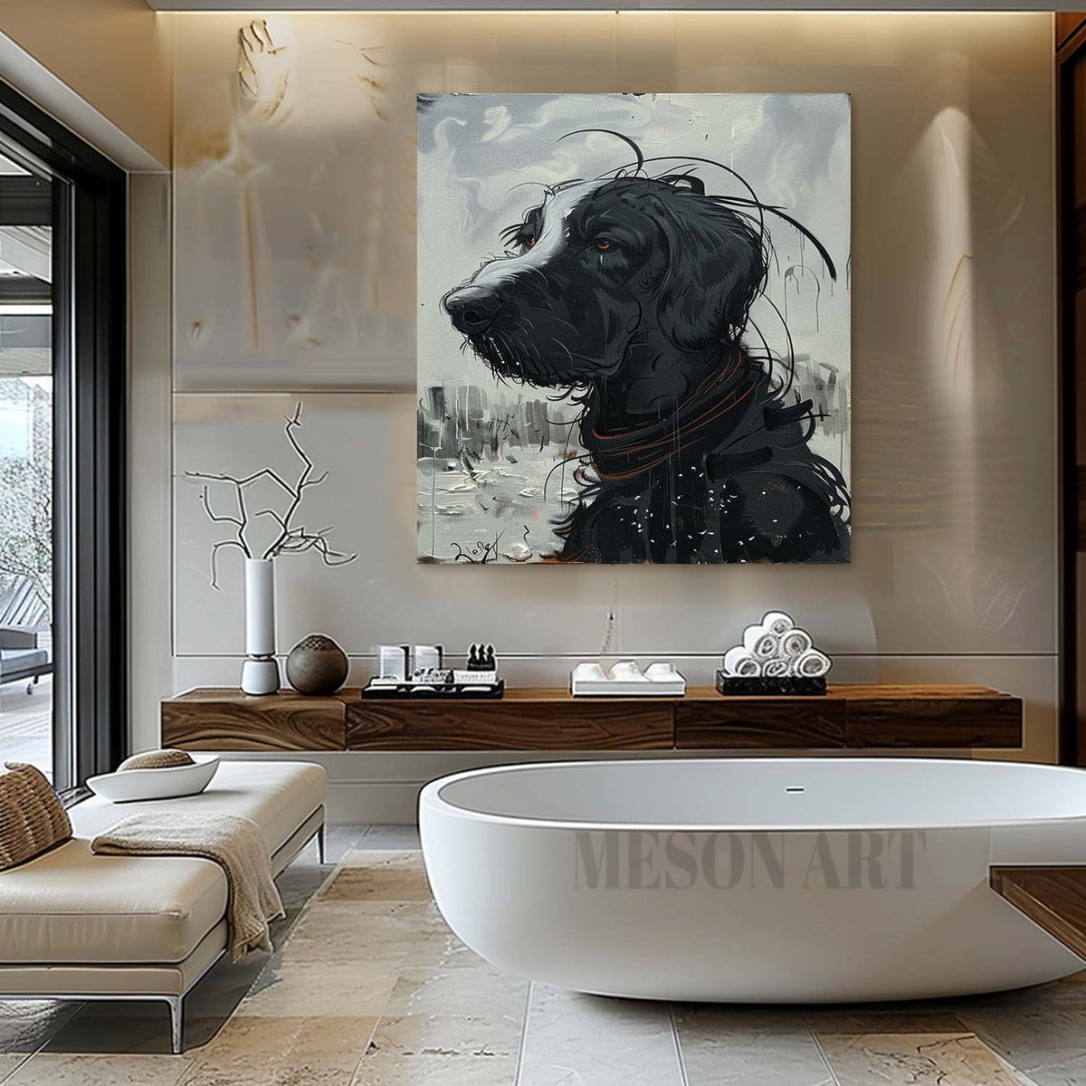 Large Dog Portrait Paintings for Sale Black and White Dog Portrait ...