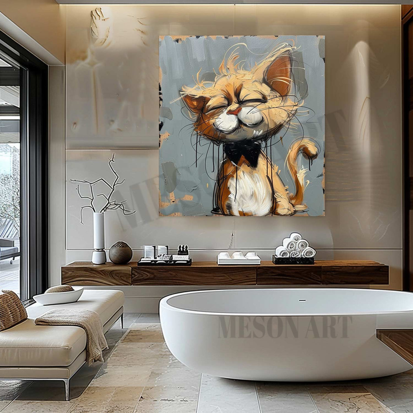 Garfield Doodle Canvas Art Beige and Yellow Cat Wall Art Garfield ...