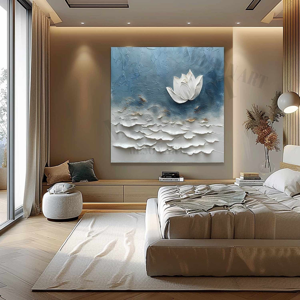 3D Monet Lotus Oil Painting for Sale White Flower Plaster Art Textured ...