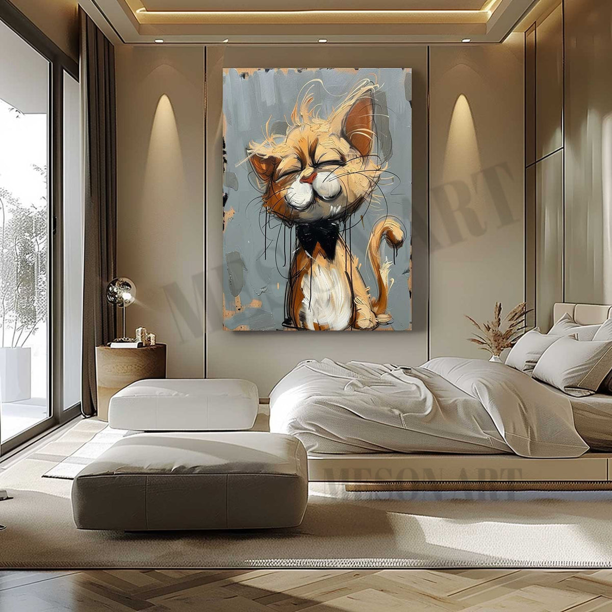 Garfield Doodle Canvas Art Beige and Yellow Cat Wall Art Garfield ...