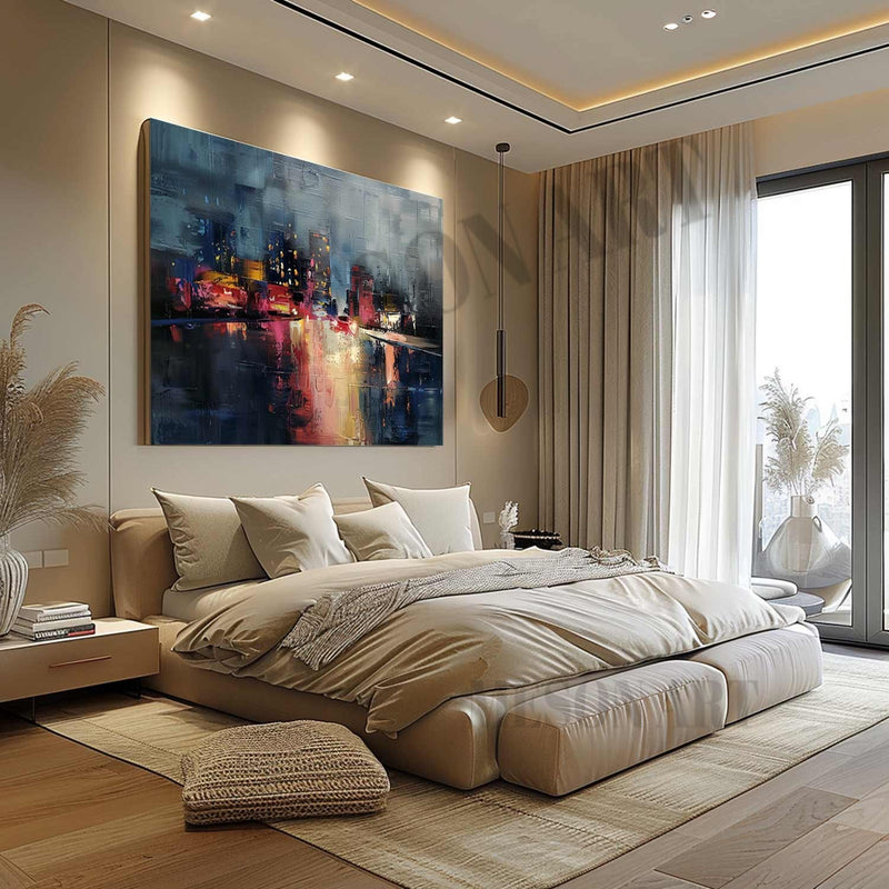 New York Night Scene Colorful Painting City Night Scene Canvas Art for ...