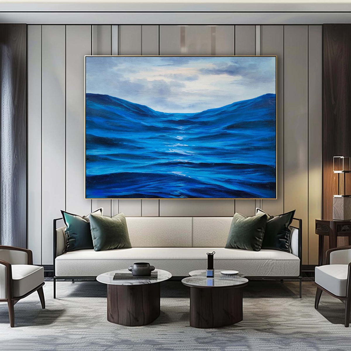 Large Dark Blue Sea Realistic Oil Paintings Blue Wave Realistic Wall ...