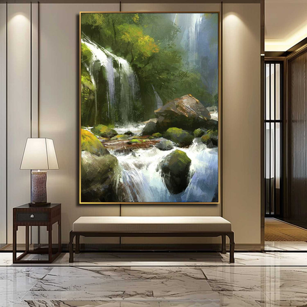 Hyperrealistic Green Stone Waterfall Landscape Art Green Stone ...