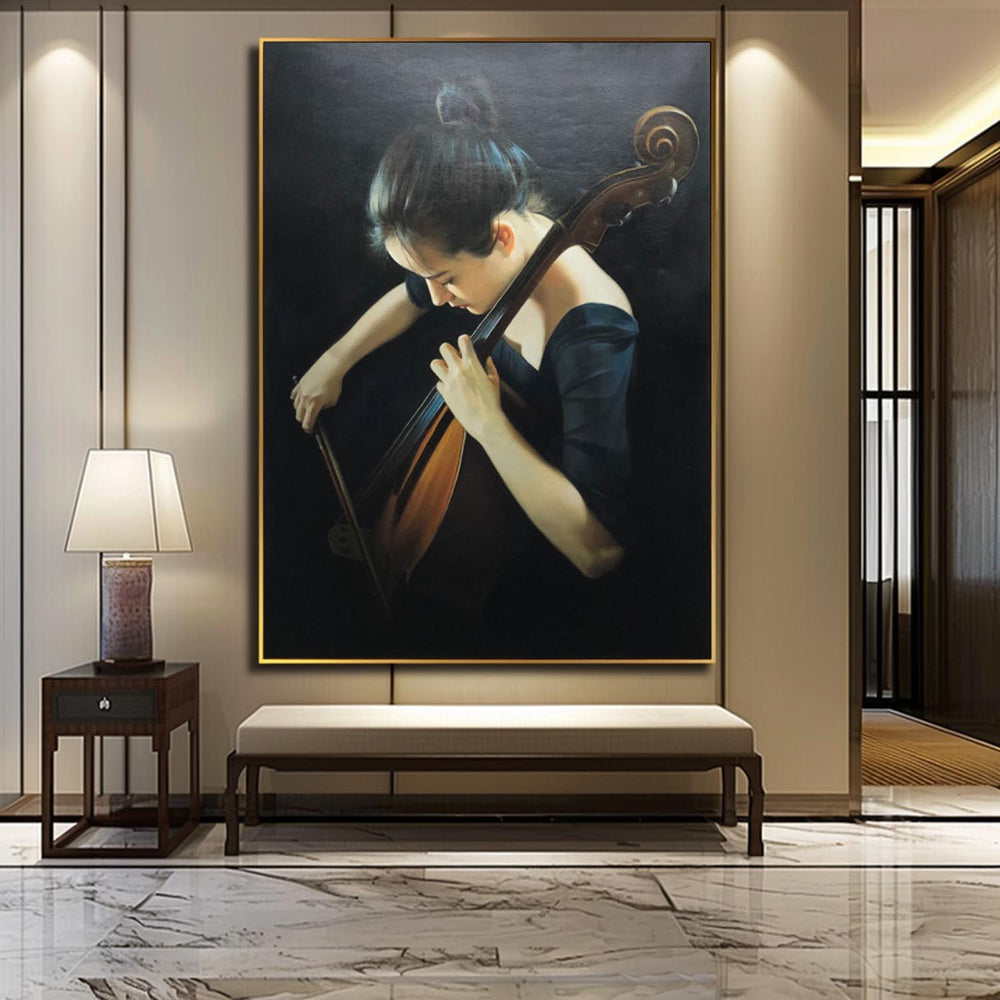 Realistic Oil Painting Of Girl Playing Cello Hyper-Realistic Cello Girl ...