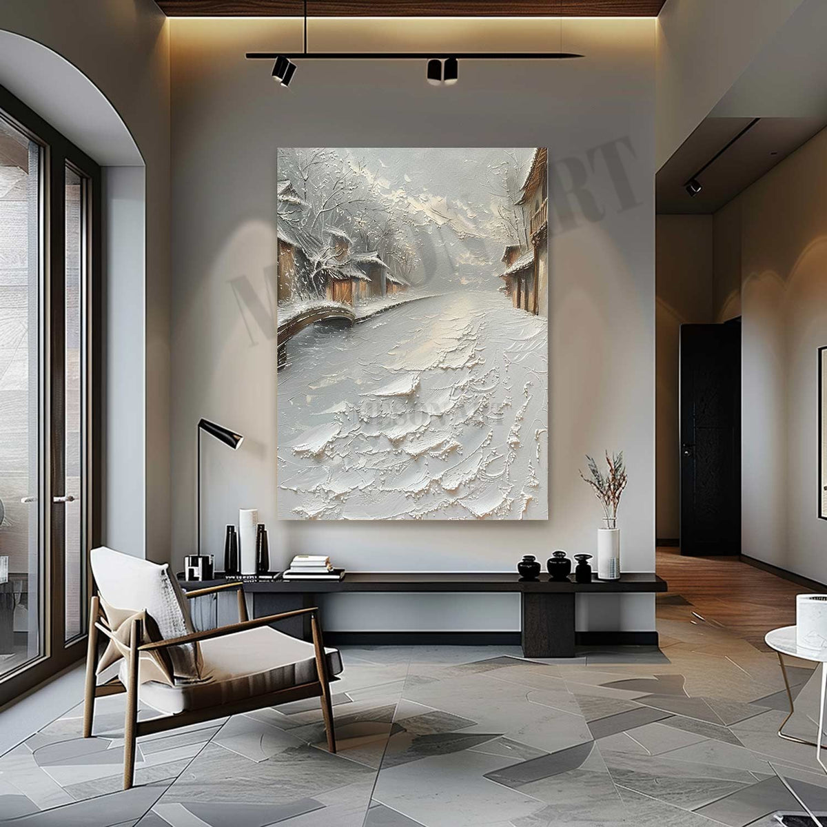 Snow Landscape Abstract Painting White Snow Landscape Abstract Wall Art ...