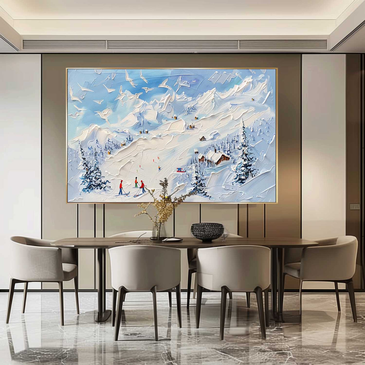Large 3D White and Blue Snow Mountain Landscape Texture Painting Snow ...