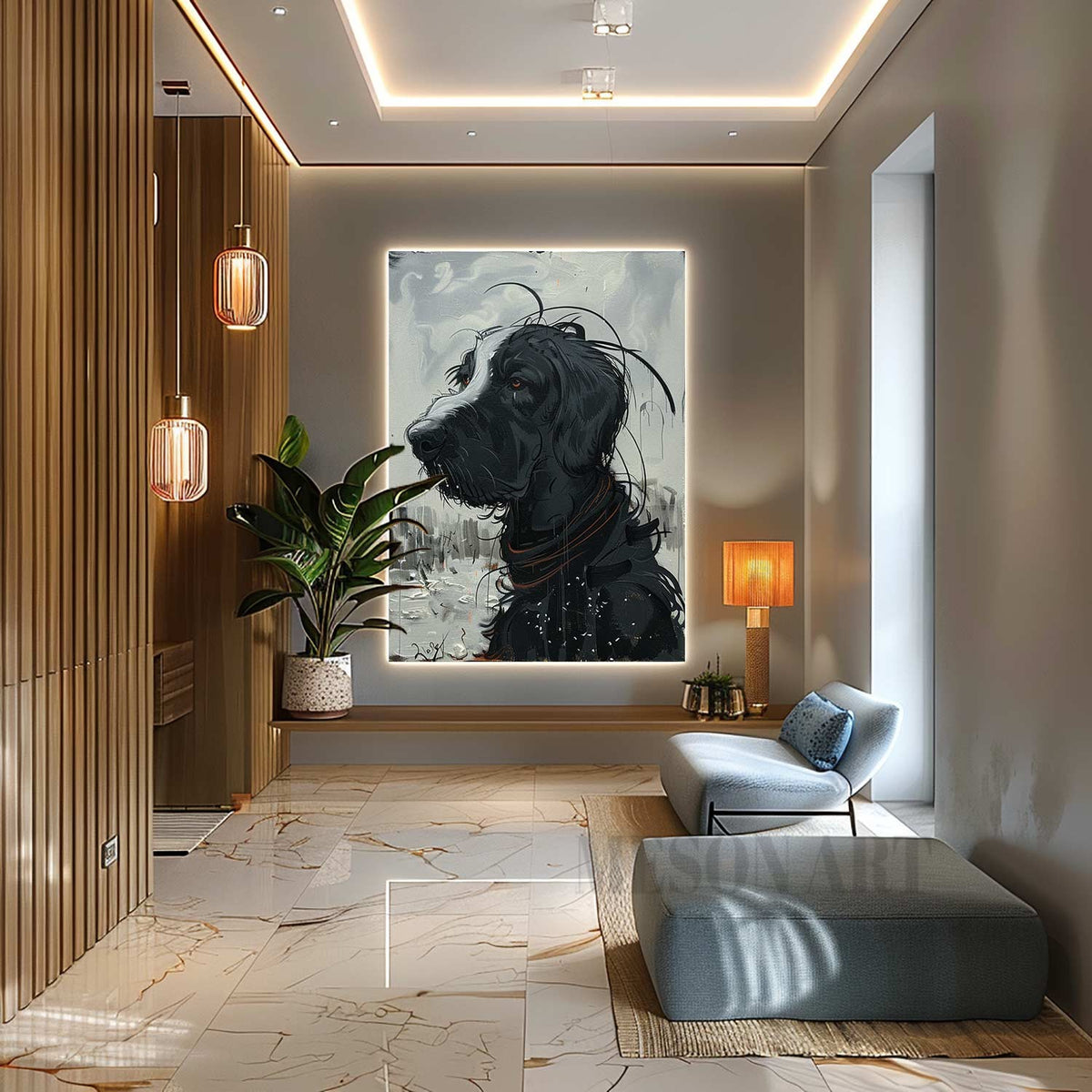 Large Dog Portrait Paintings for Sale Black and White Dog Portrait ...