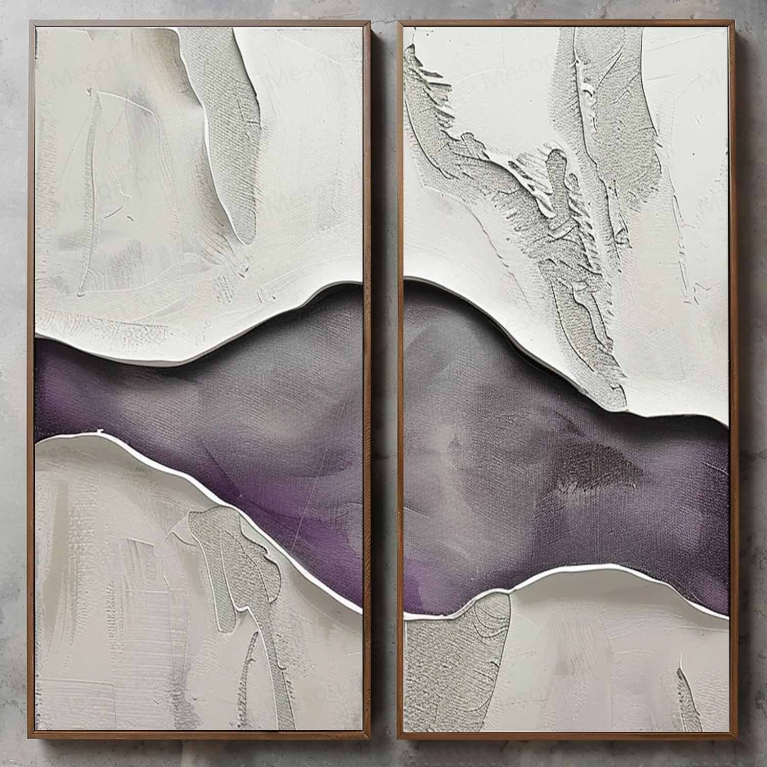 Large Purple and Gray Minimalist Abstract Texture Paintings Set of 2 ...