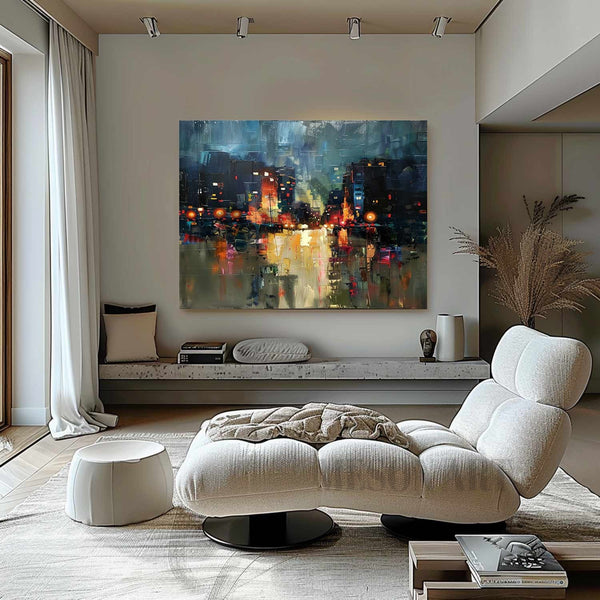 City Night Scene Abstract Painting New York Night Scene Canvas Art City ...