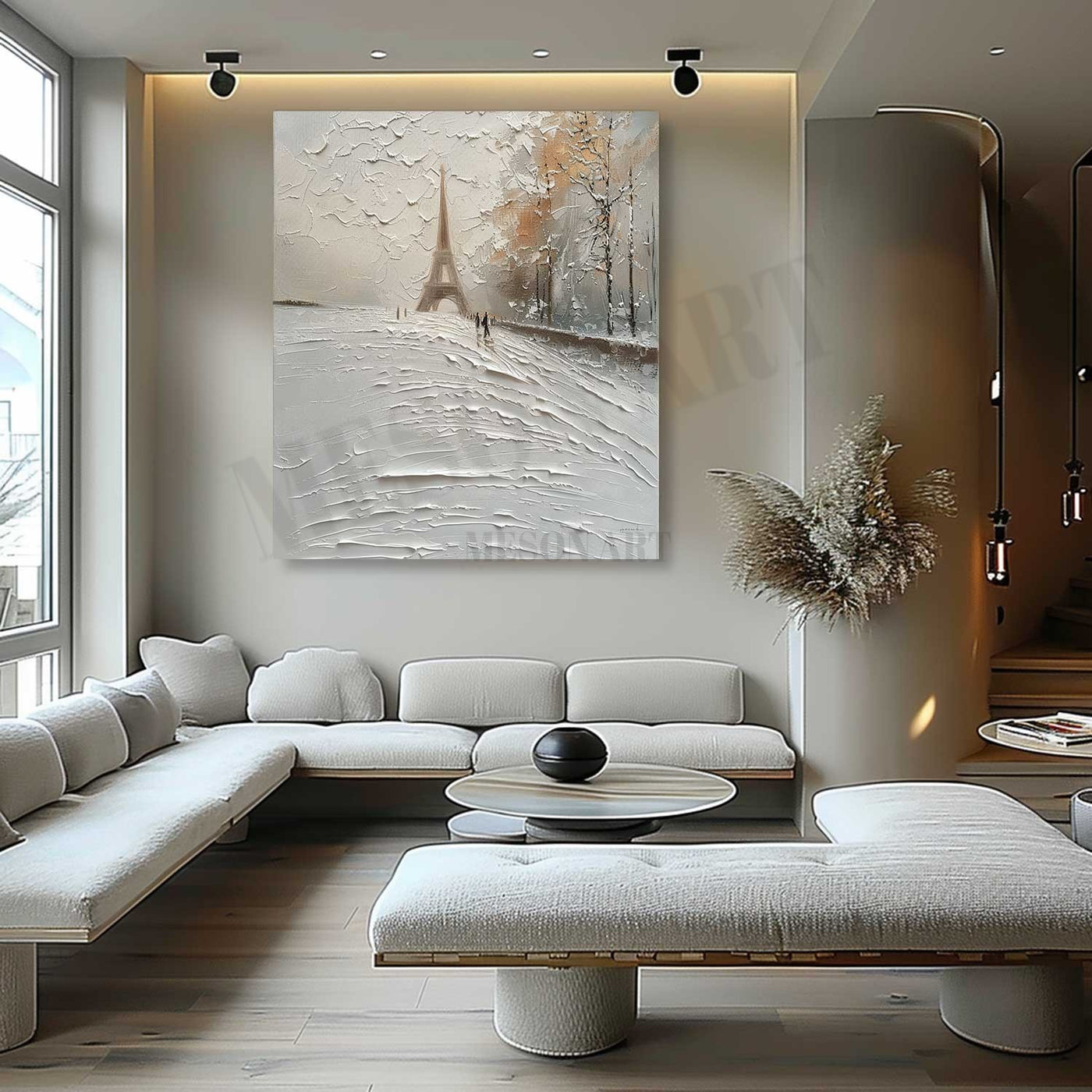 French Eiffel Tower Abstract Texture Painting French Snow Art Canvas ...