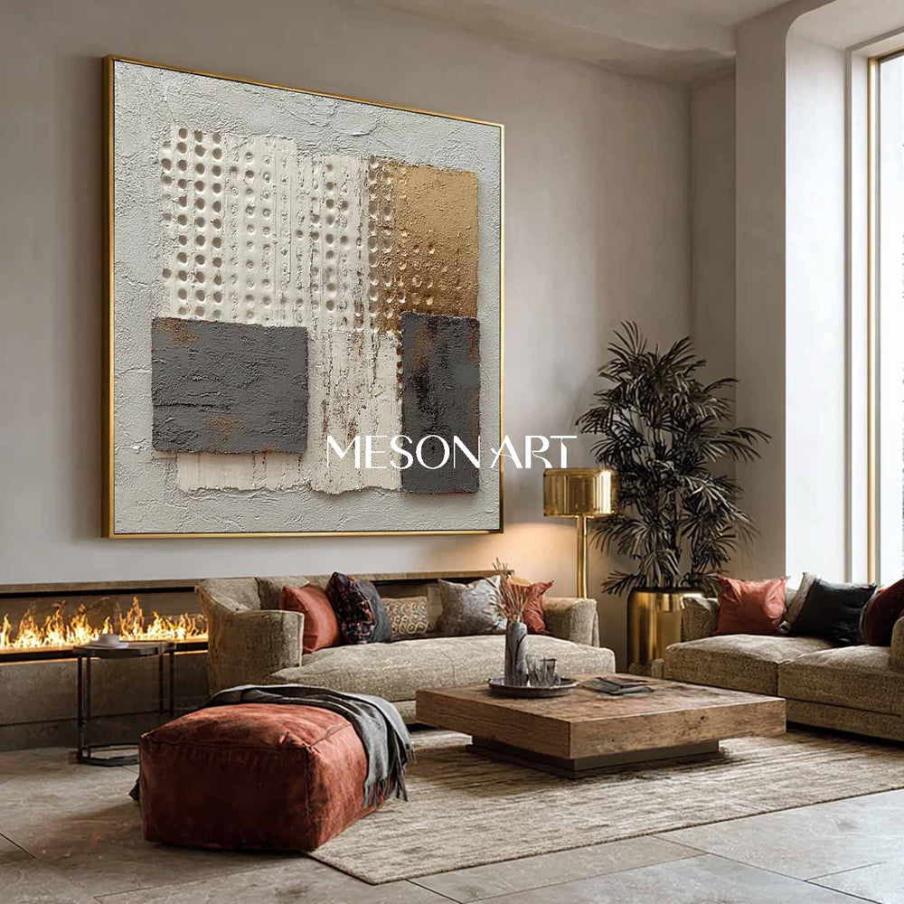 Large Gray Abstract Canvas Modern Textured Wabi-Sabi Wall Art Decor ...