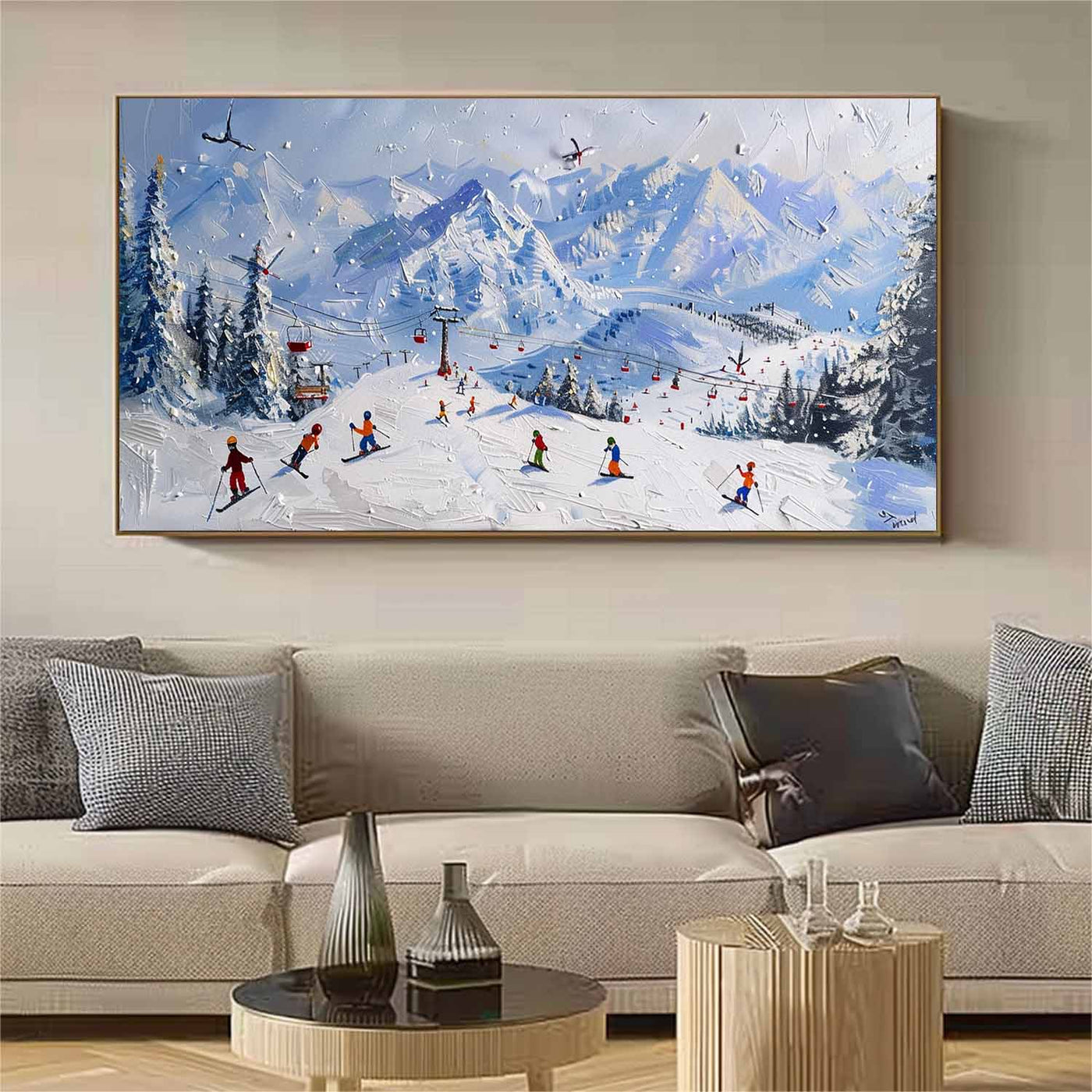 Large 3D Snow Mountain Ski Resort Texture Painting Snow Mountain Ski ...