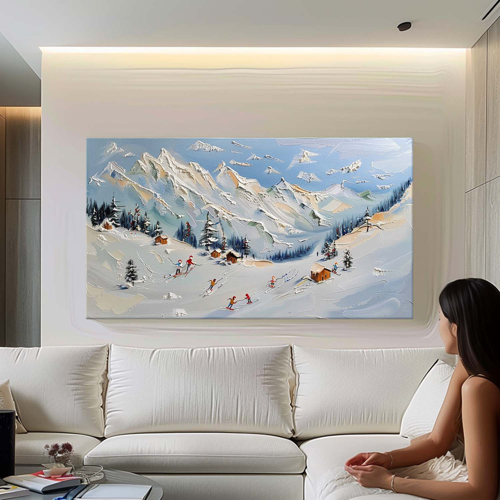 Large Snow Mountain Resort Landscape Oil Painting Snow Mountain Resort ...