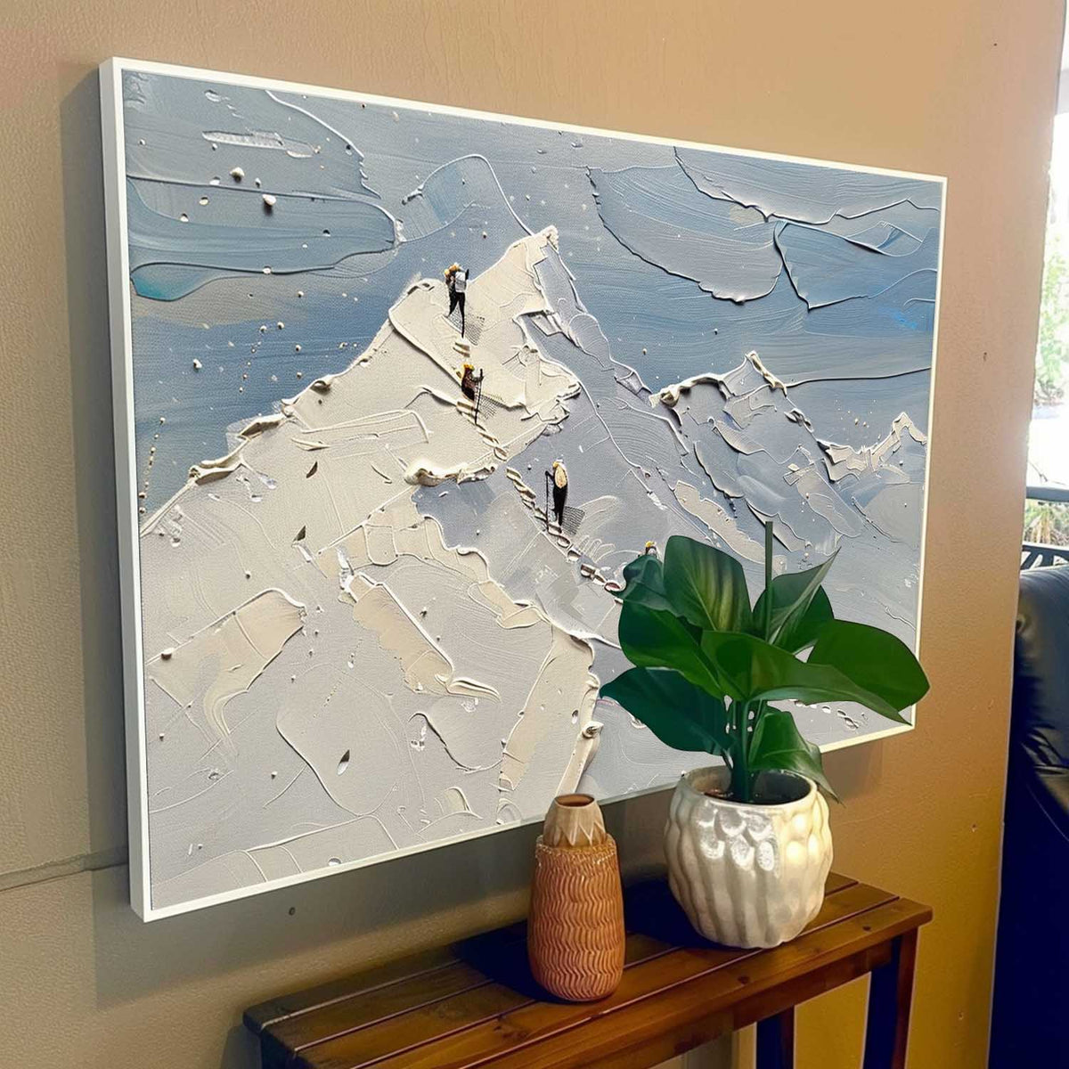 Snow Mountain Climber Art Mountain Climber Plaster Texture Painting ...